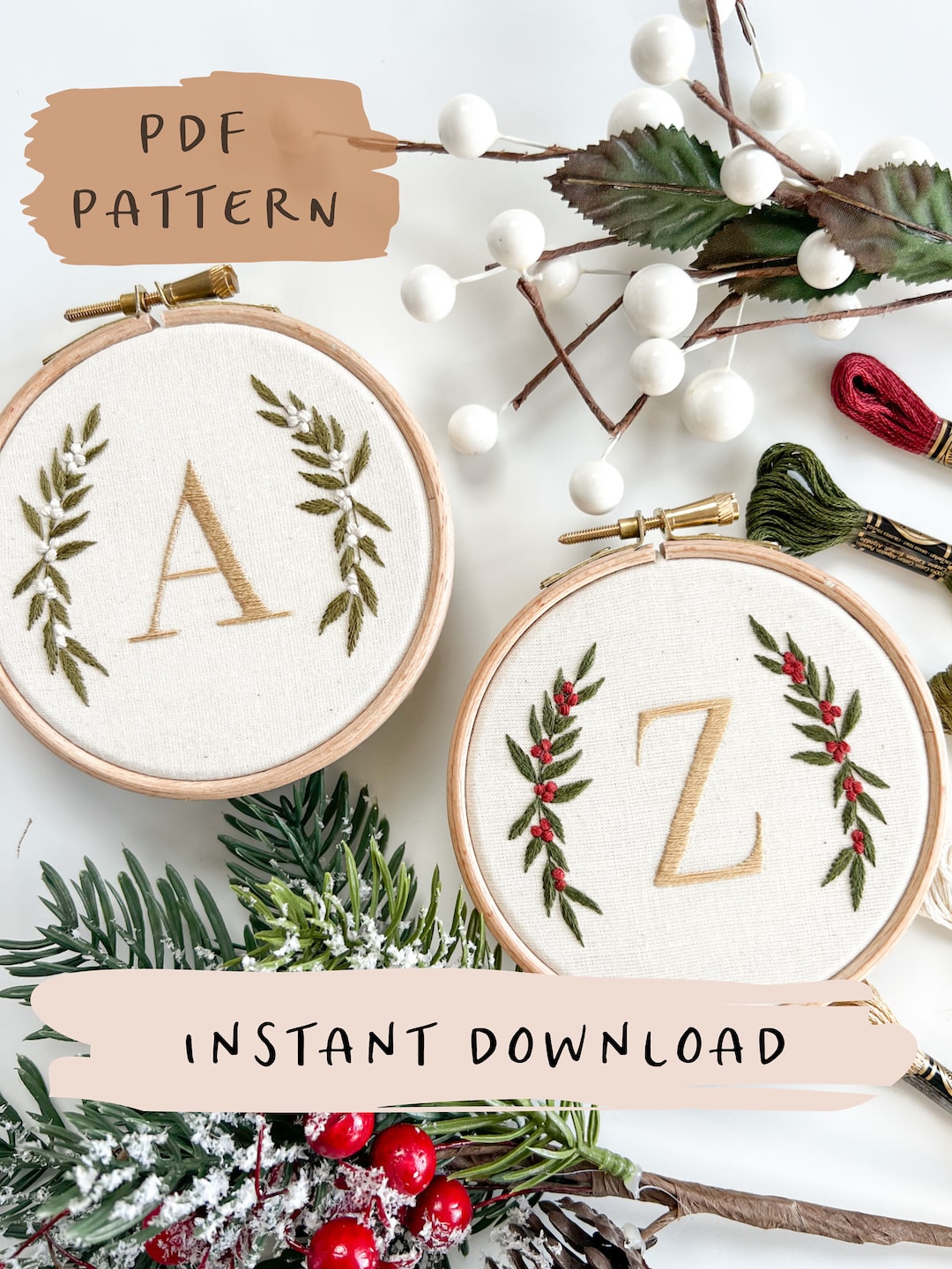 Festive Alphabet A-Z Embroidery Patterns || Embroidery Hoop Art PDF ...