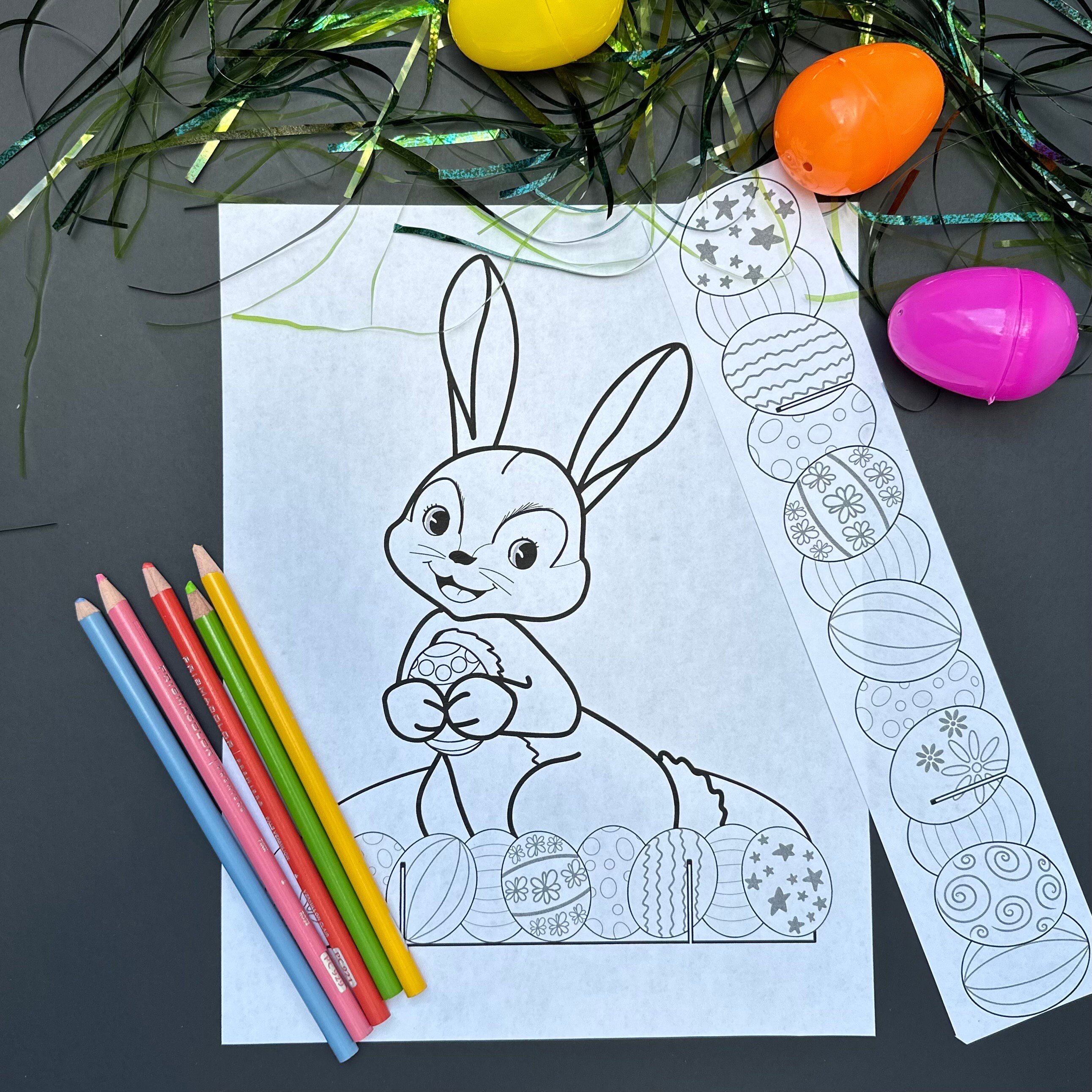 Printable Easter Bunny Coloring Centerpiece, Easter Craft for Kids ...
