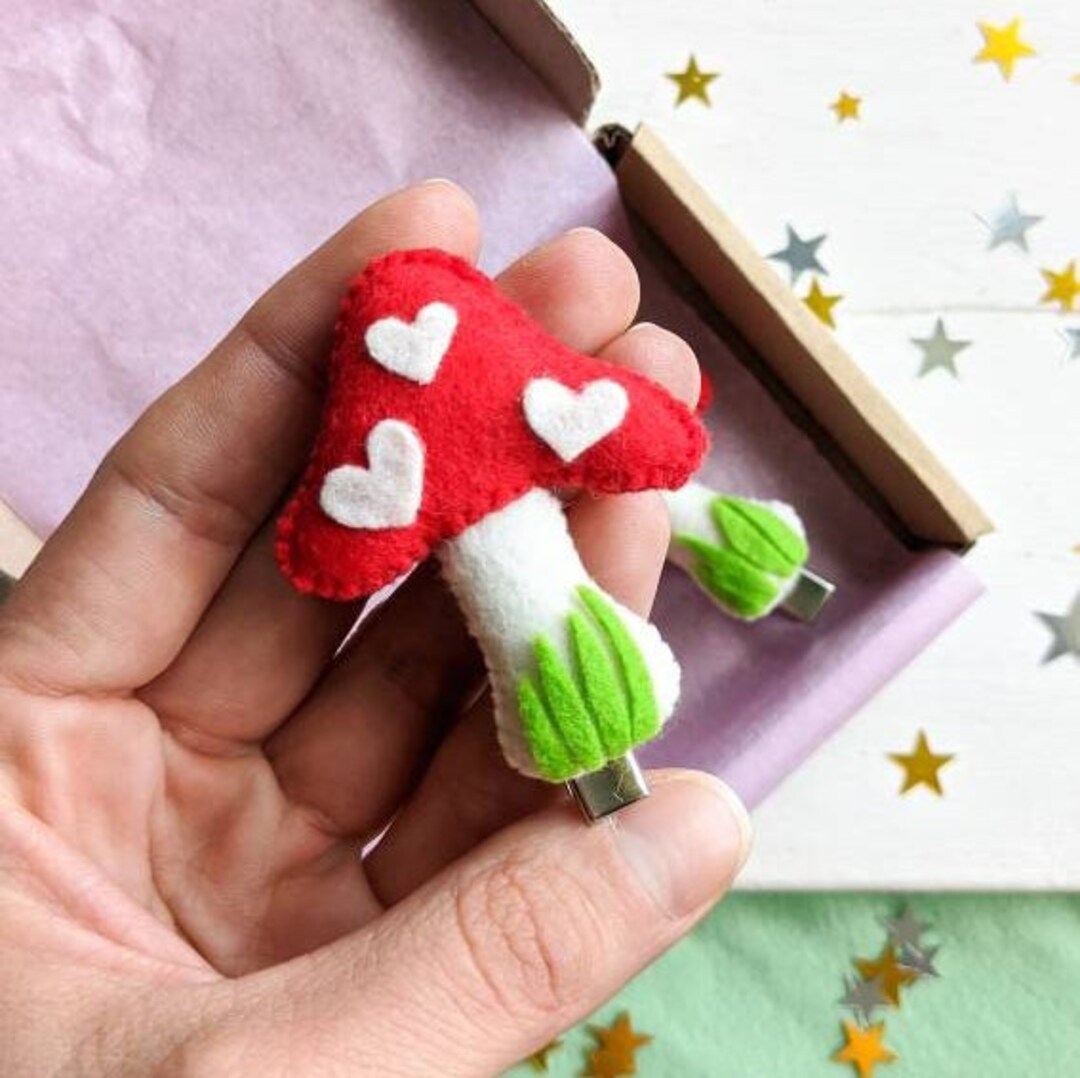 Mushroom Hair Clips, Bright Fall Barrettes, Funny Amanita Hair Clips ...