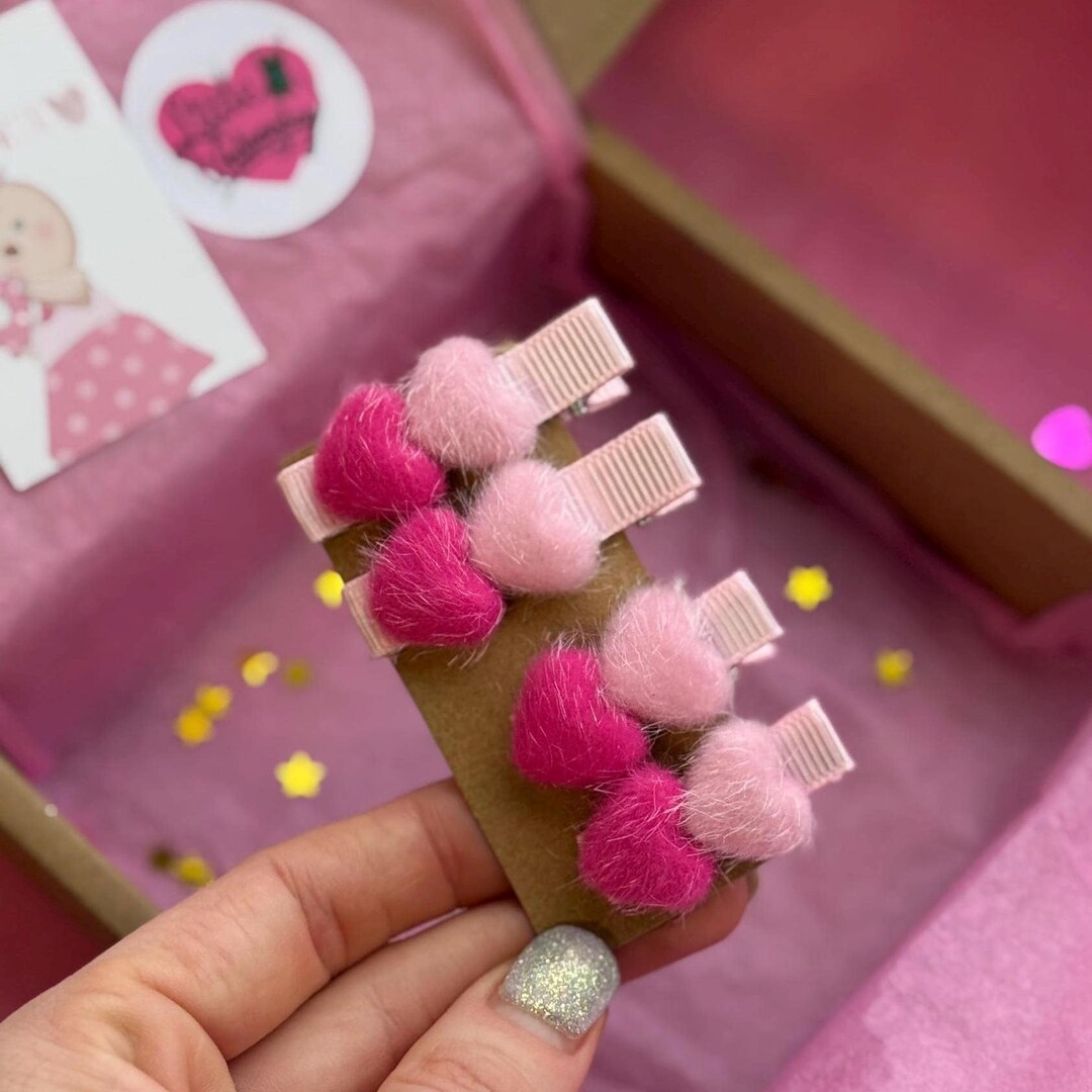 Pink Heart Hair Clips, Velvet Heart Hair Clips, Cute Toddler Hair Clips ...