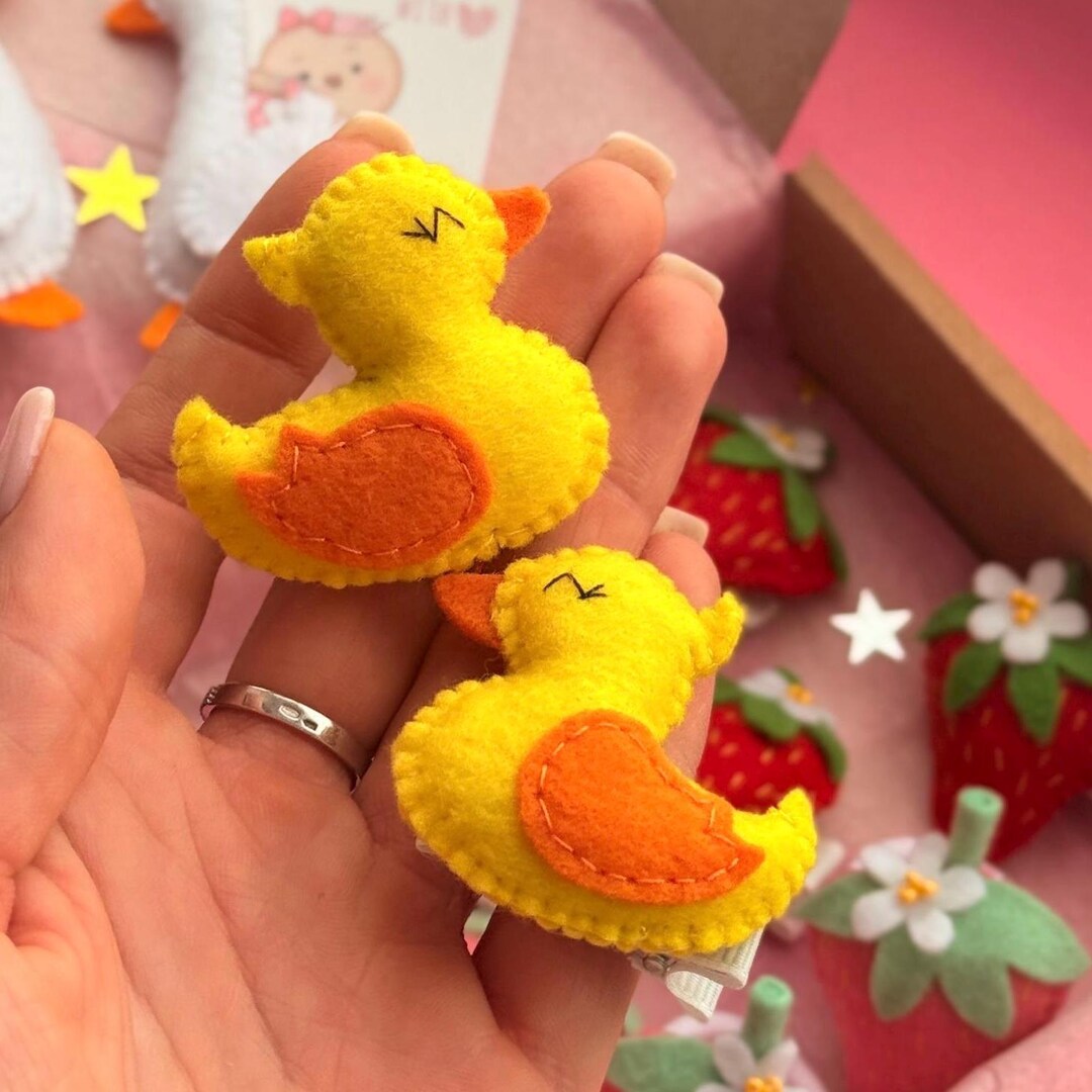 Rubber Duck Hair Clips – Handmade Yellow Felt Duck Barrettes for Girls ...