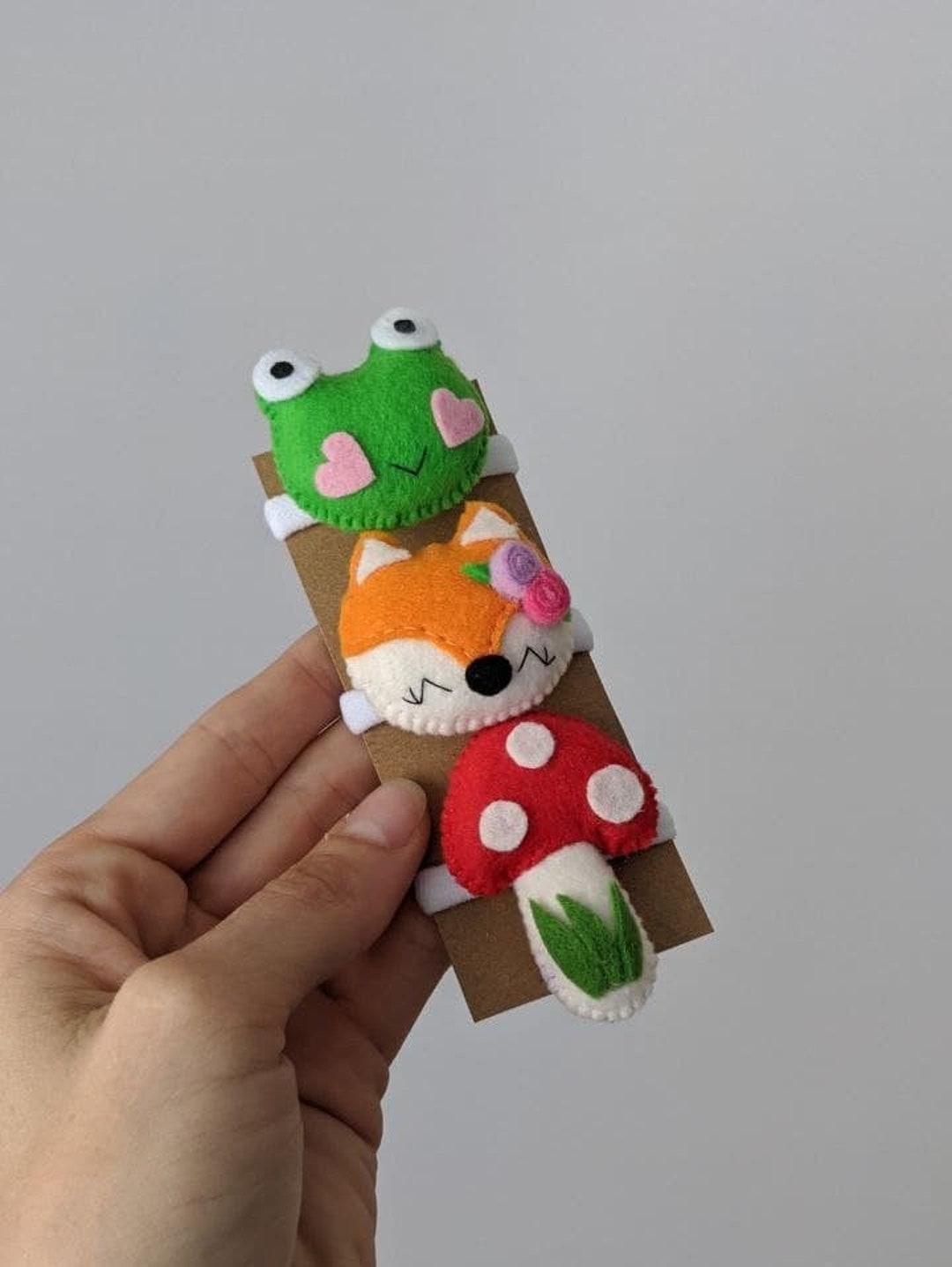 Forest Animals Hair Clips Set , Fox Hair Clip, Frog Hair Clip, Bright ...