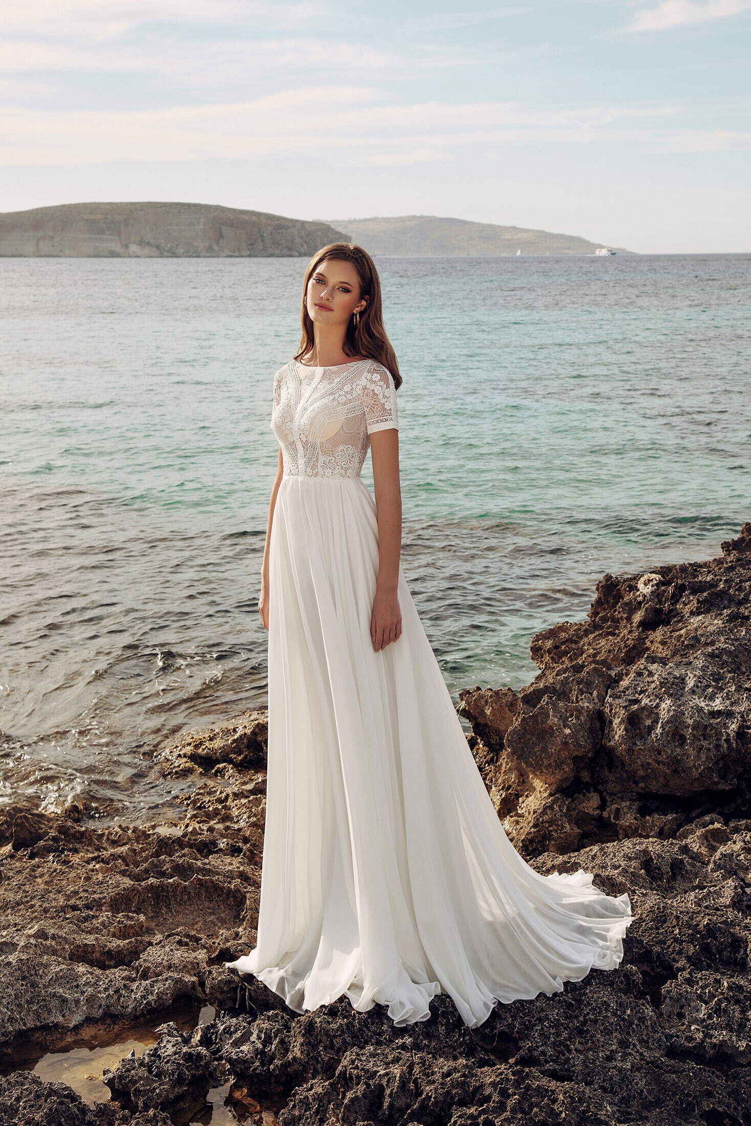 Boho Bohemian Short Lace Sleeves Boat Neck High Back Lace - Etsy