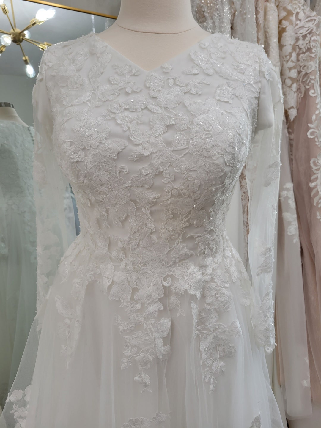 Classic Romantic,modest LDS, Long Sleeves Dress, V Neck Gown, Beaded ...