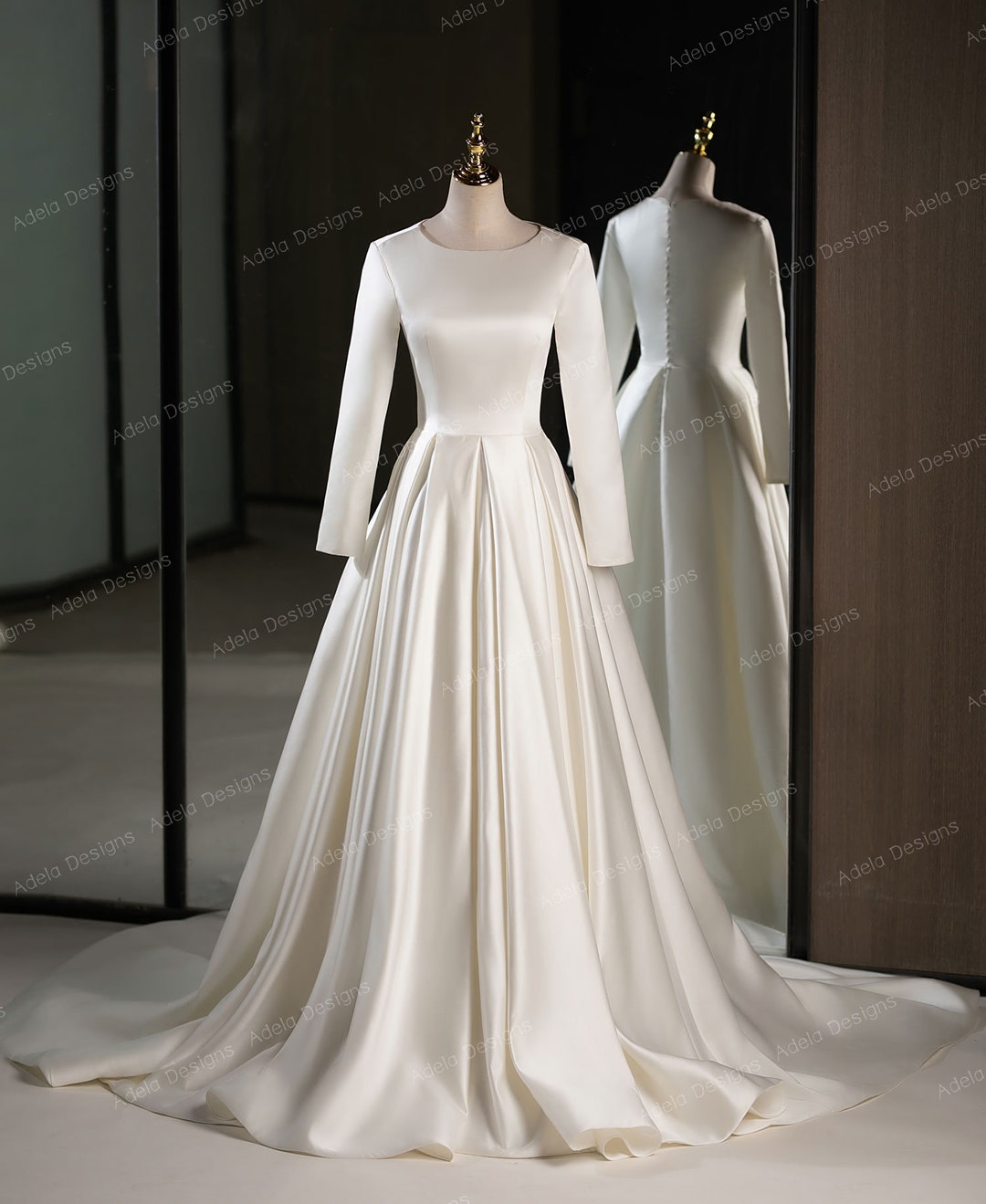 Modest Long Sleeves Wedding Dress, Modest LDS Wedding Dress, Satin ...