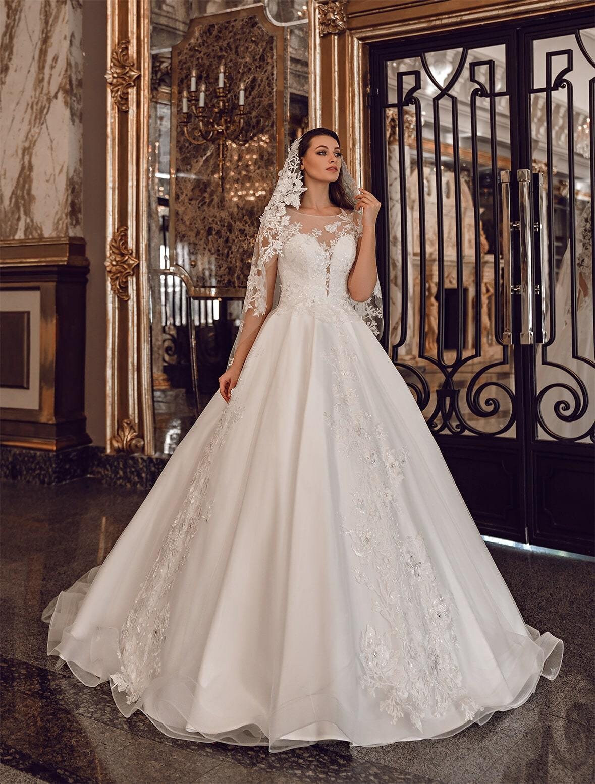 Regal Princess Ball gown Full gown Plunge neck Illusion | Etsy