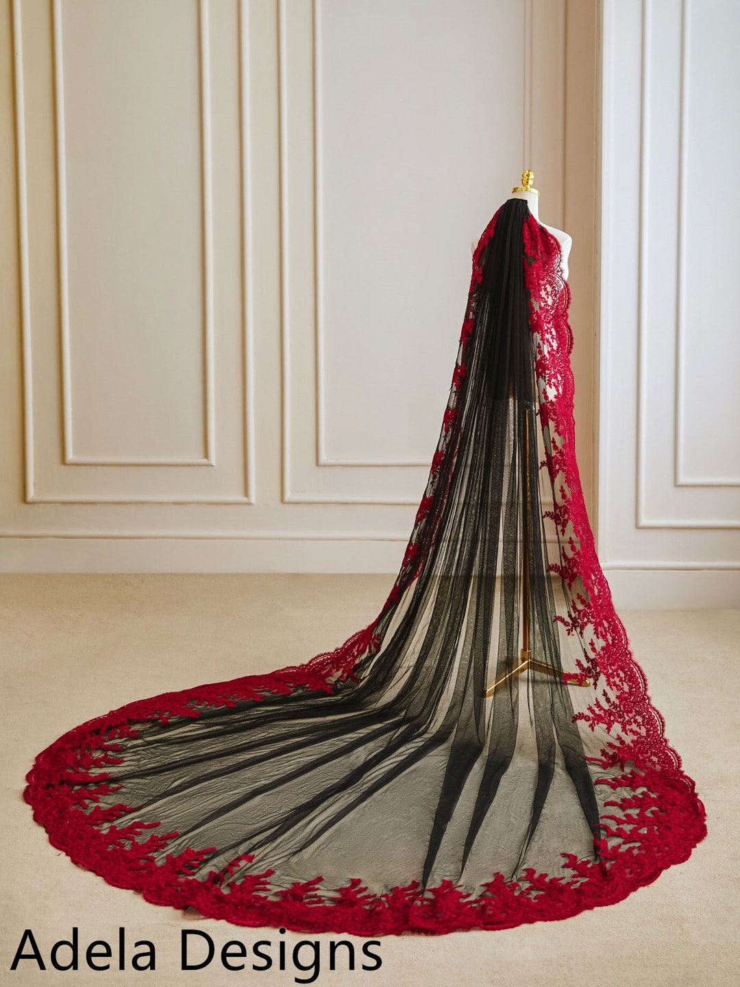 Long Veil, Black and Red Veil, All Black Veil, Red Veil, Unconventional ...