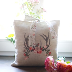 Embroidery Antler With Robin and Roses - Etsy