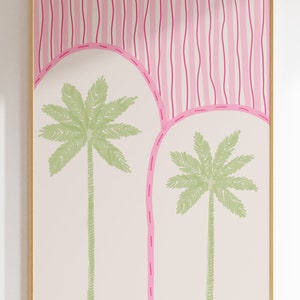 Palm Tree Poster Palm Tree Art Pink Prints Pink Palm Tree Botanical Art ...