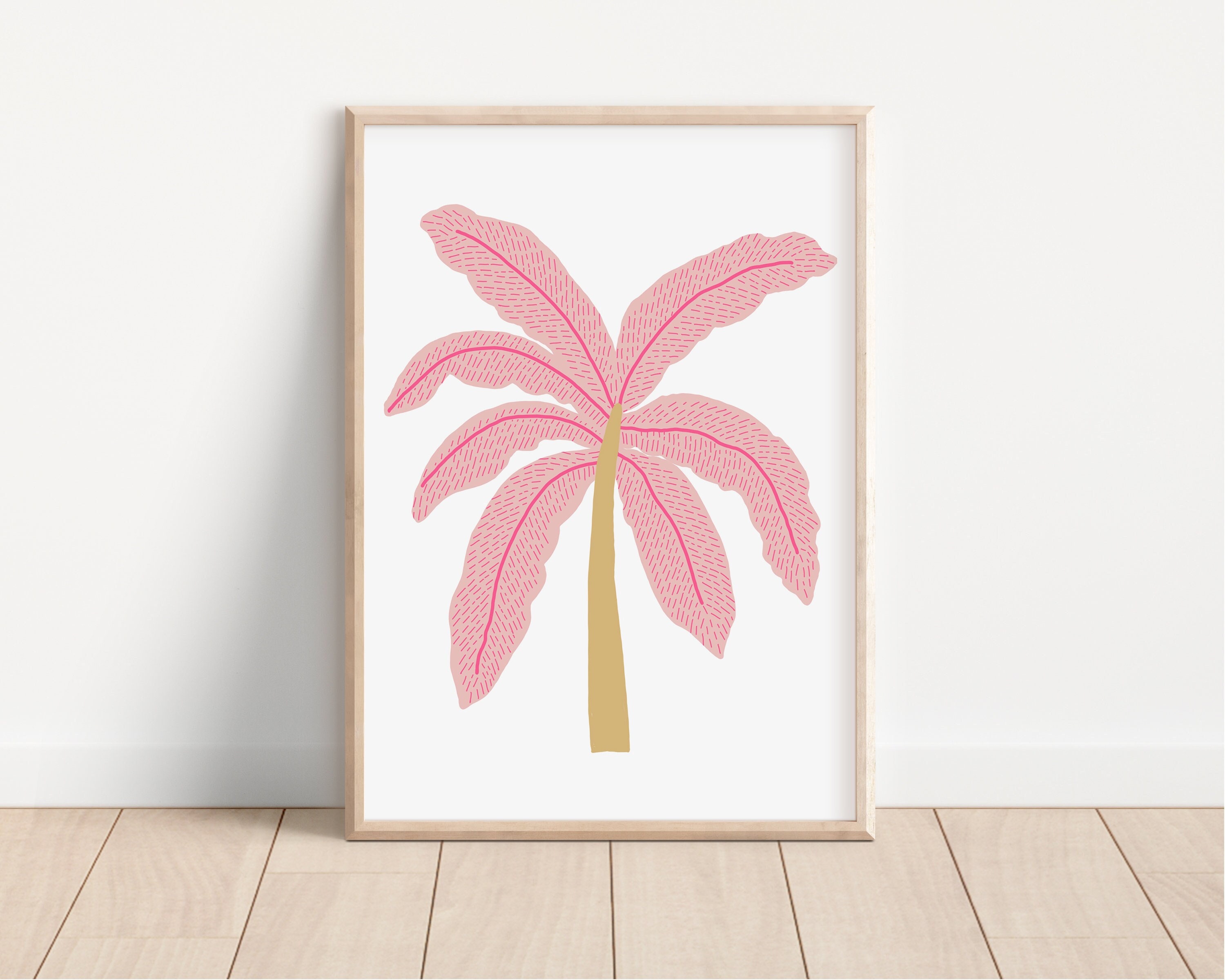 Palm Tree Poster Palm Tree Art Pink Prints Pink Palm Tree Botanical Art ...