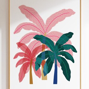 Palm Tree Poster Palm Tree Art Pink Prints Pink Palm Tree Botanical Art ...
