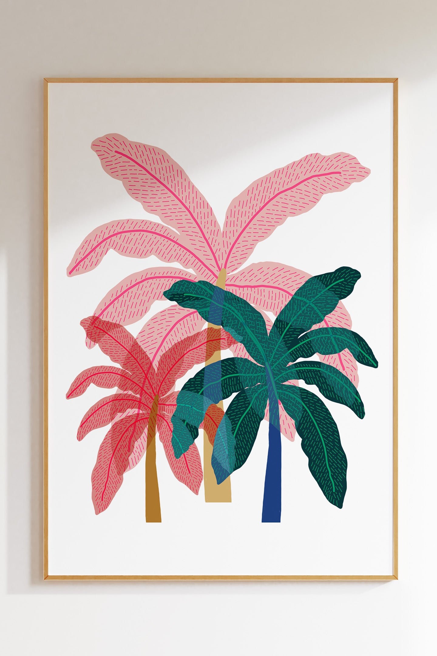 Palm Tree Poster Palm Tree Art Pink Prints Pink Palm Tree Botanical Art ...