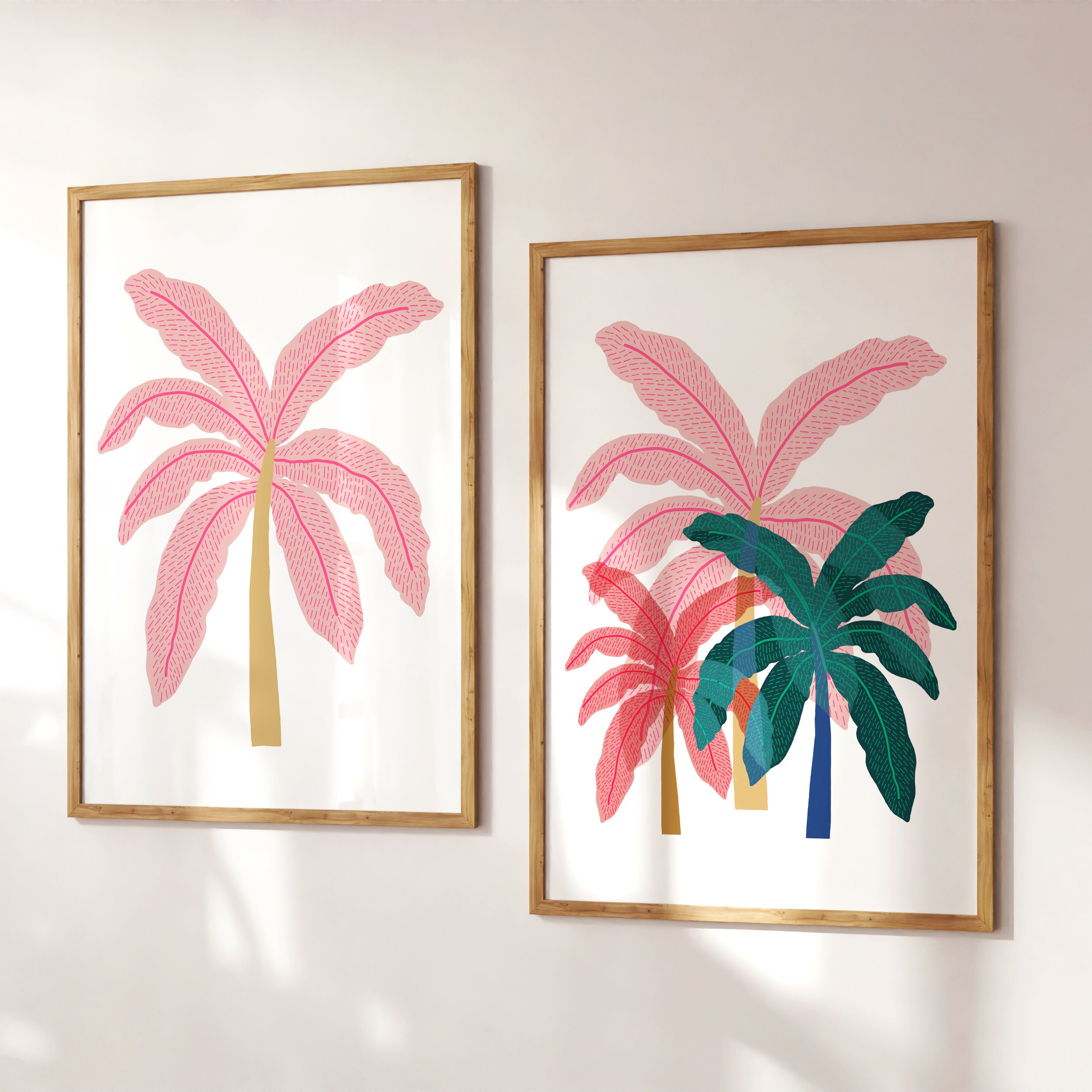 Palm Tree Poster Palm Tree Art Pink Prints Pink Palm Tree Botanical Art ...