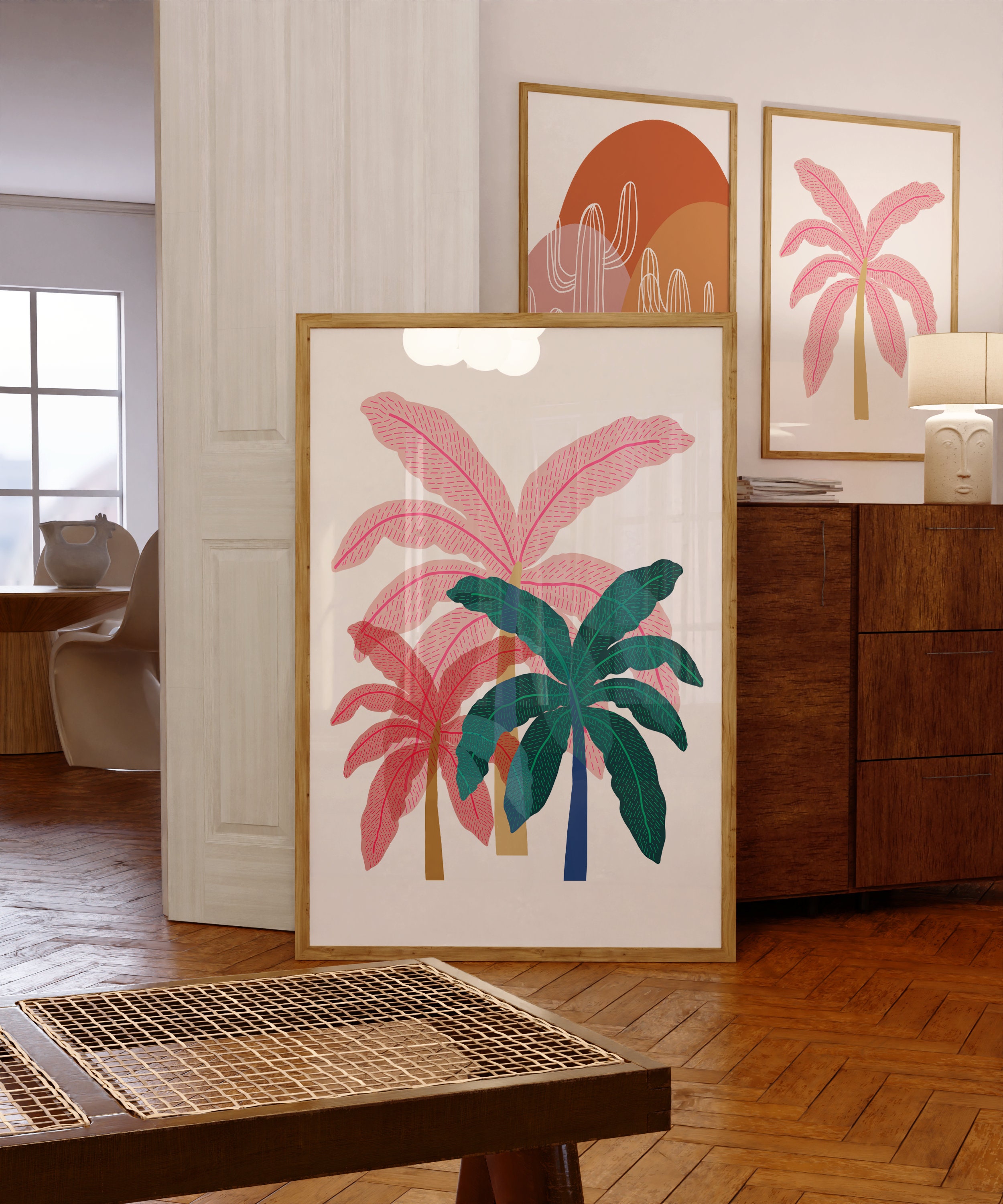 Palm Tree Poster Palm Tree Art Pink Prints Pink Palm Tree Botanical Art ...