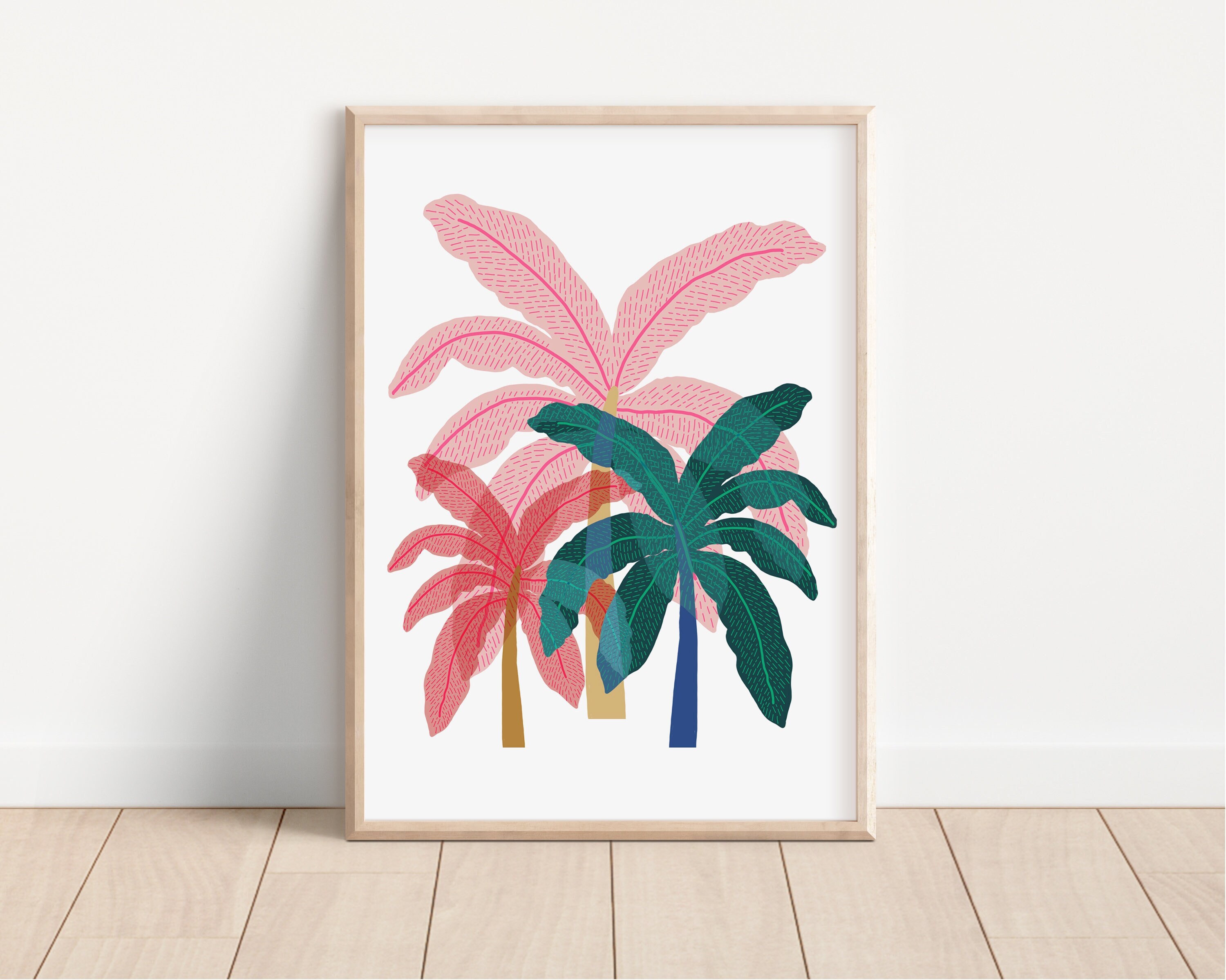 Palm Tree Poster Palm Tree Art Pink Prints Pink Palm Tree Botanical Art ...