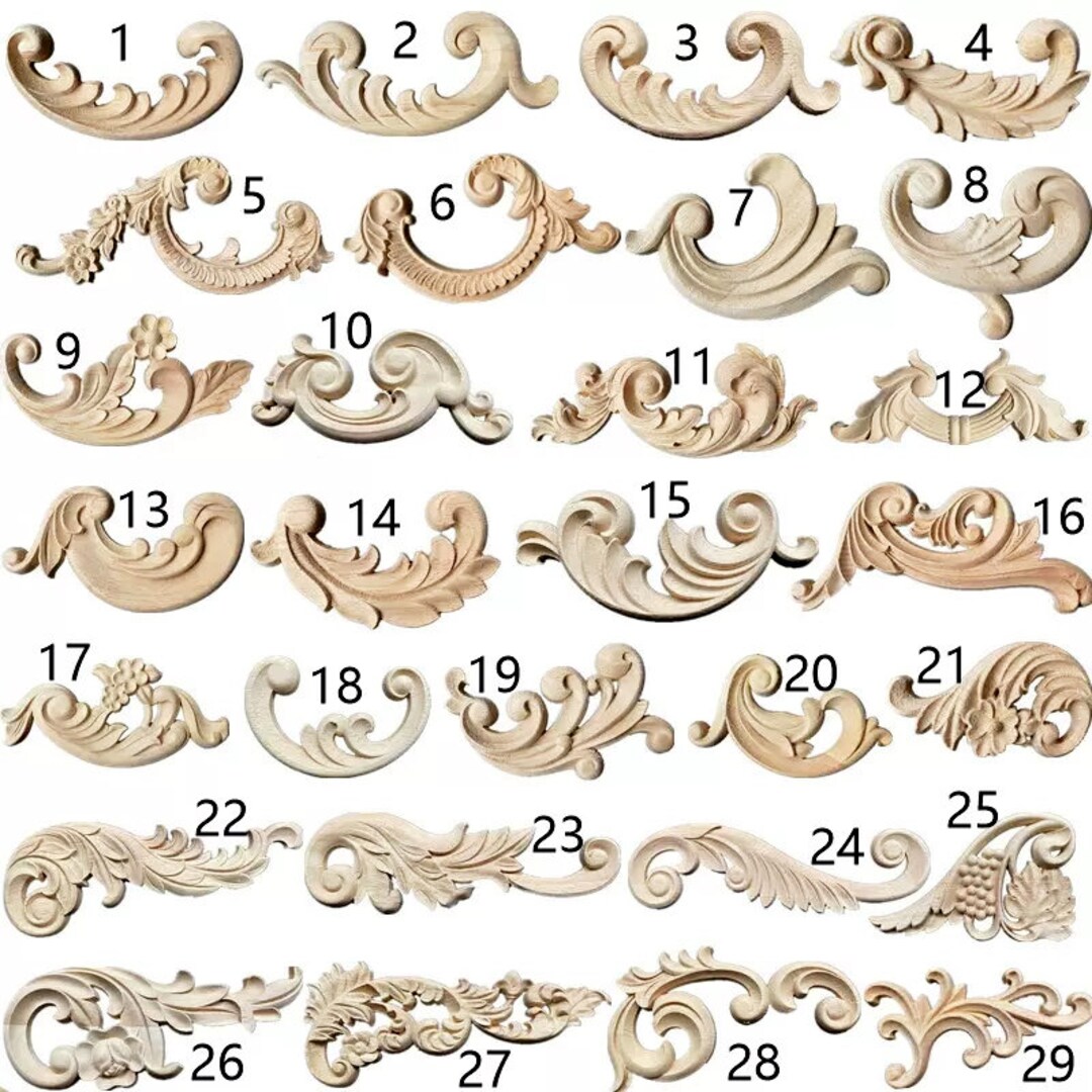 1 Piece Rosettes Applique Onlay, Unpainted Wood Carved Home ...