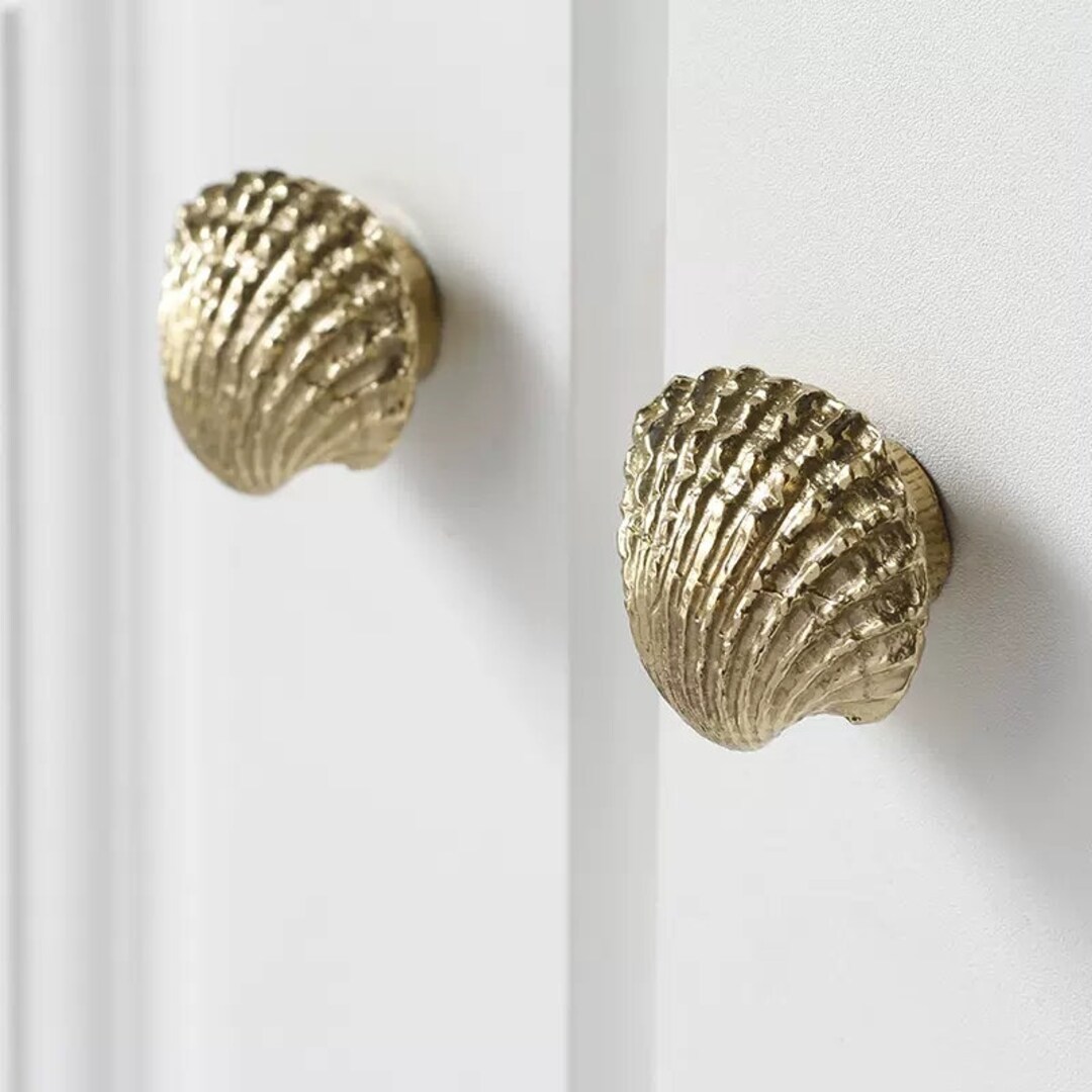 Shell Knob Solid Brass Knob Cabinet Pulls Drawer Knob Dresser Pull Knobs Handles Kitchen Knobs ...