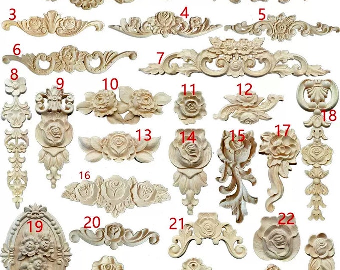 1 Piece Rosettes Applique Onlay, Unpainted Wood Carved Applique Onlay ...