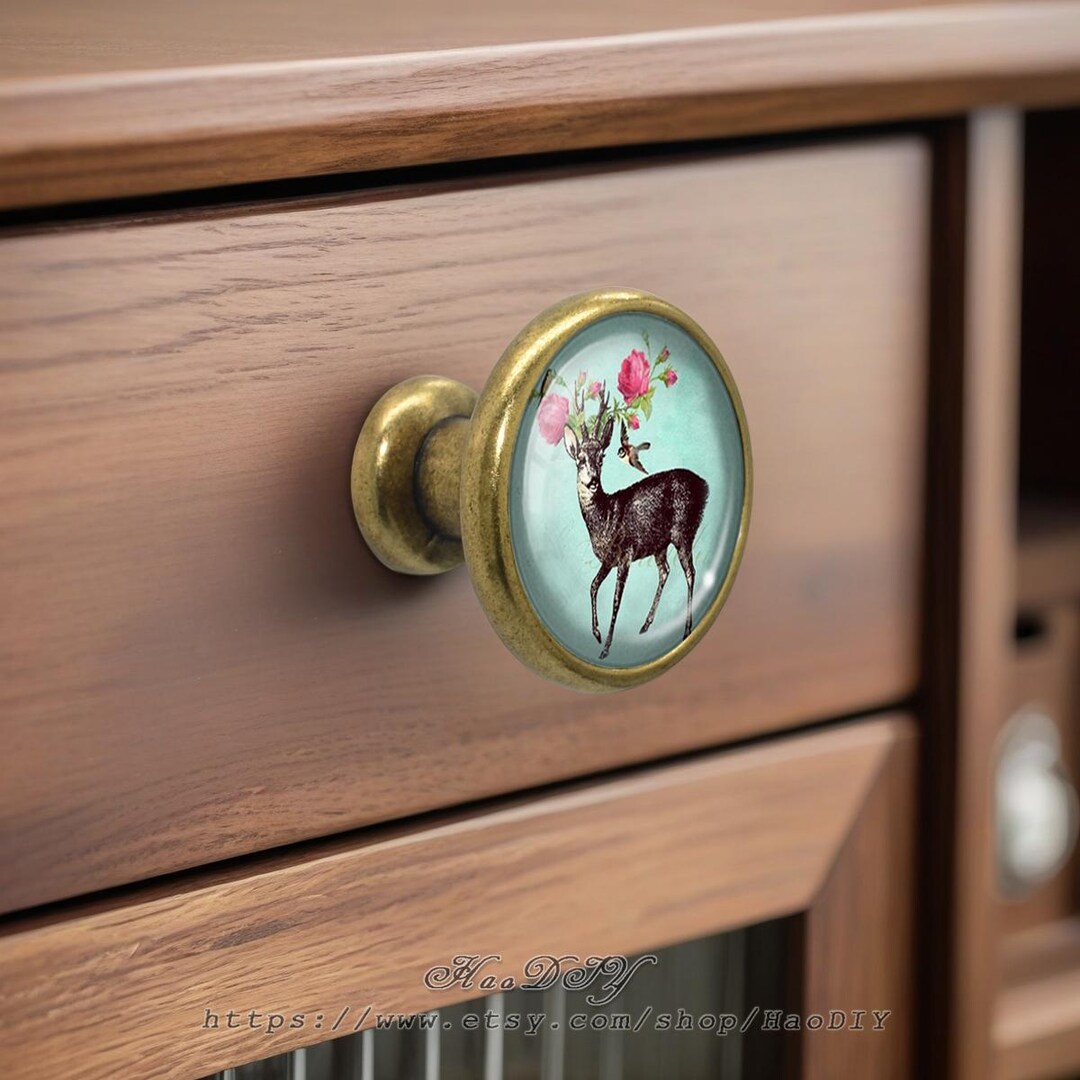 Sika Deer - Drawer Knobs Pulls Handles Dome Cabochon Knob Handmade Knob ...