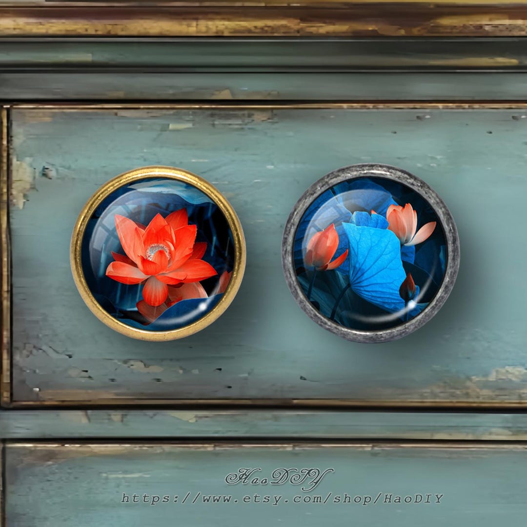 Lotus - Drawer Knobs Pulls Handles Dome Cabochon Knob Handmade Knobs ...