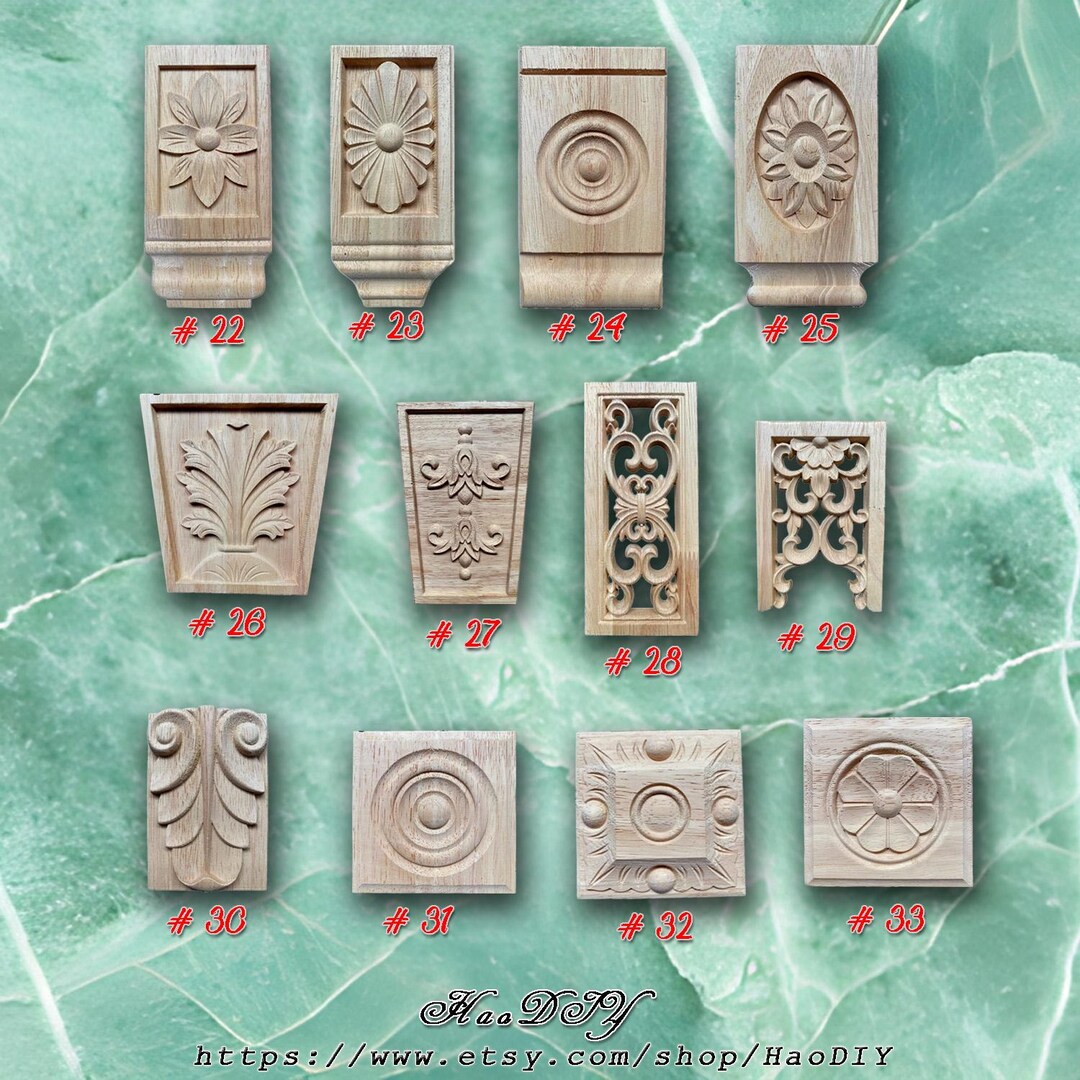 1 Piece Rosettes Applique Onlay, Unpainted Wood Carved Home ...