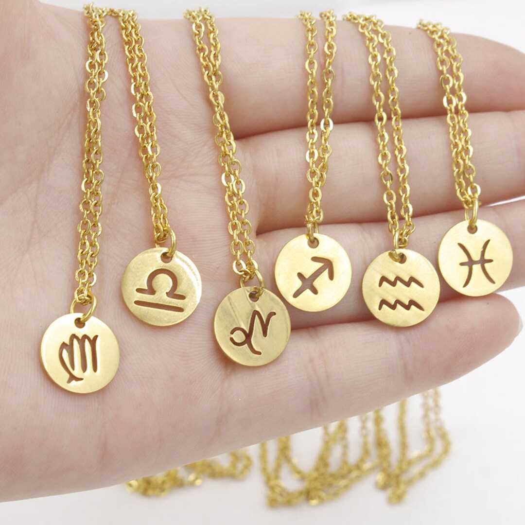 Zodiac Sign Disc Necklace Zodiac Sign Necklace Virgo Disk - Etsy