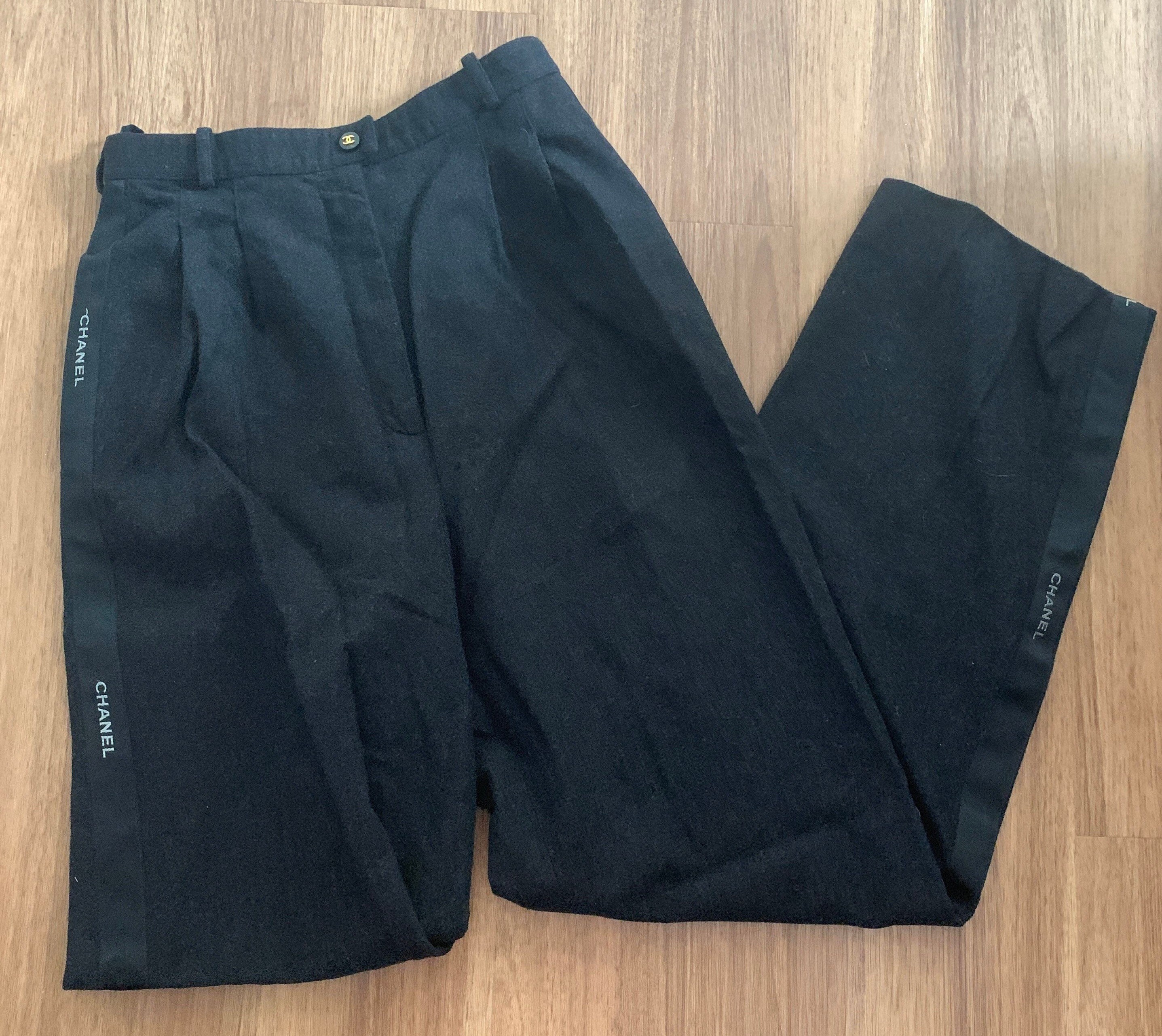 Vintage Chanel Logo Tape Wool Pants - Etsy