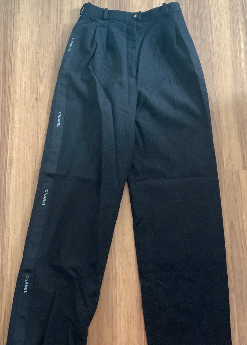Vintage Chanel Logo Tape Wool Pants - Etsy