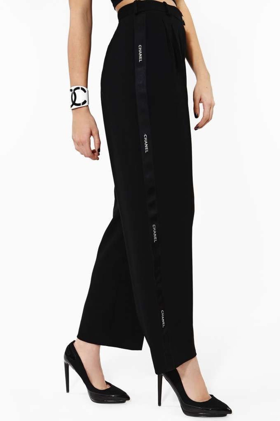 Vintage Chanel Logo Tape Wool Pants - Etsy