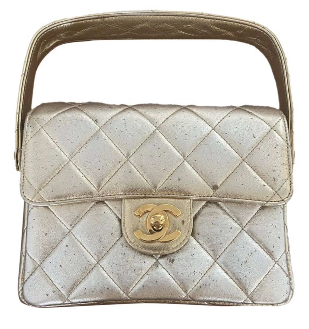 Vintage Chanel Mini Gold Kelly Top Handle Bag - Etsy