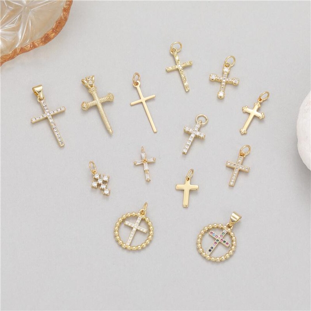 6pcs CZ Pave Cross Charm, Minimalist Cross Pendant, Gold Plated Cross ...