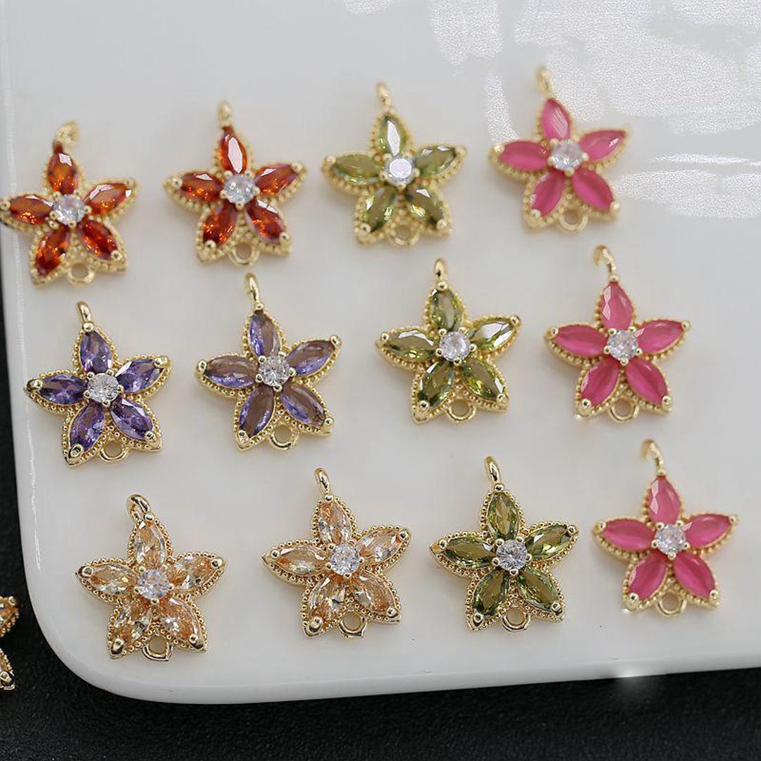 10pcs Gold Plated Star Pendant Connector, Cubic Zirconia Crystal ...
