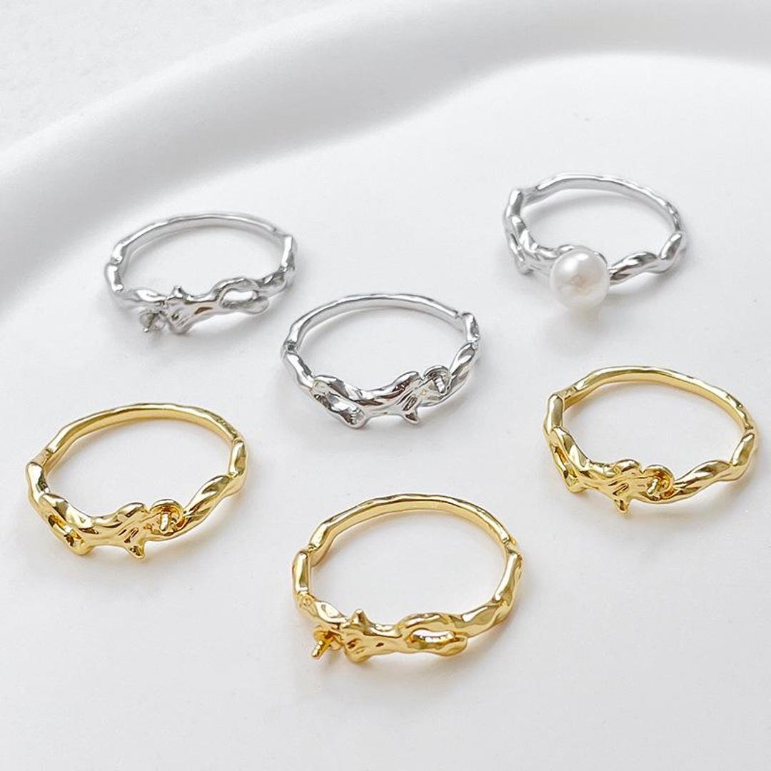 6pcs Gold Plated Ring, Peg for Half Drilled Pearl Mounts, Gold Closed ...