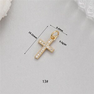6pcs CZ Pave Cross Charm, Minimalist Cross Pendant, Gold Plated Cross ...