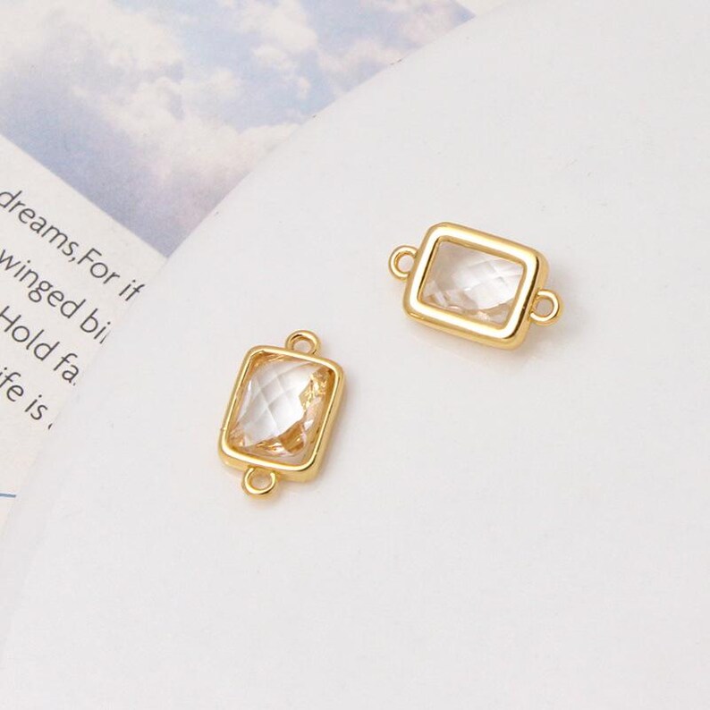 10 piezas de dijes de cristal rectangulares con bisel chapado en oro y ...