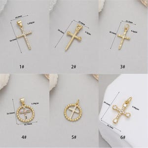 6pcs CZ Pave Cross Charm, Minimalist Cross Pendant, Gold Plated Cross ...