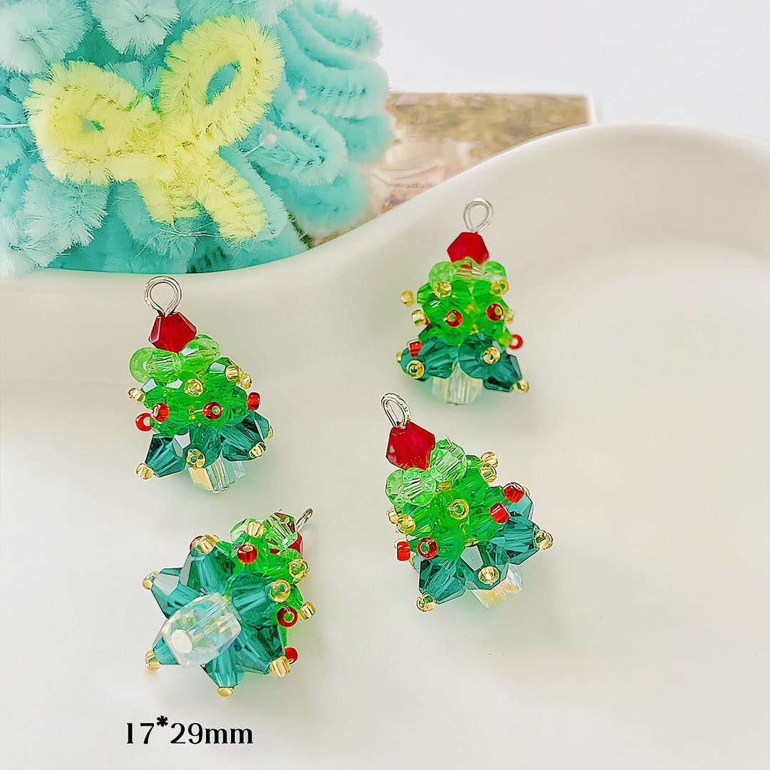 6pcs Crystal Glass Christmas Tree Charm, Beaded Handmade Craft ...
