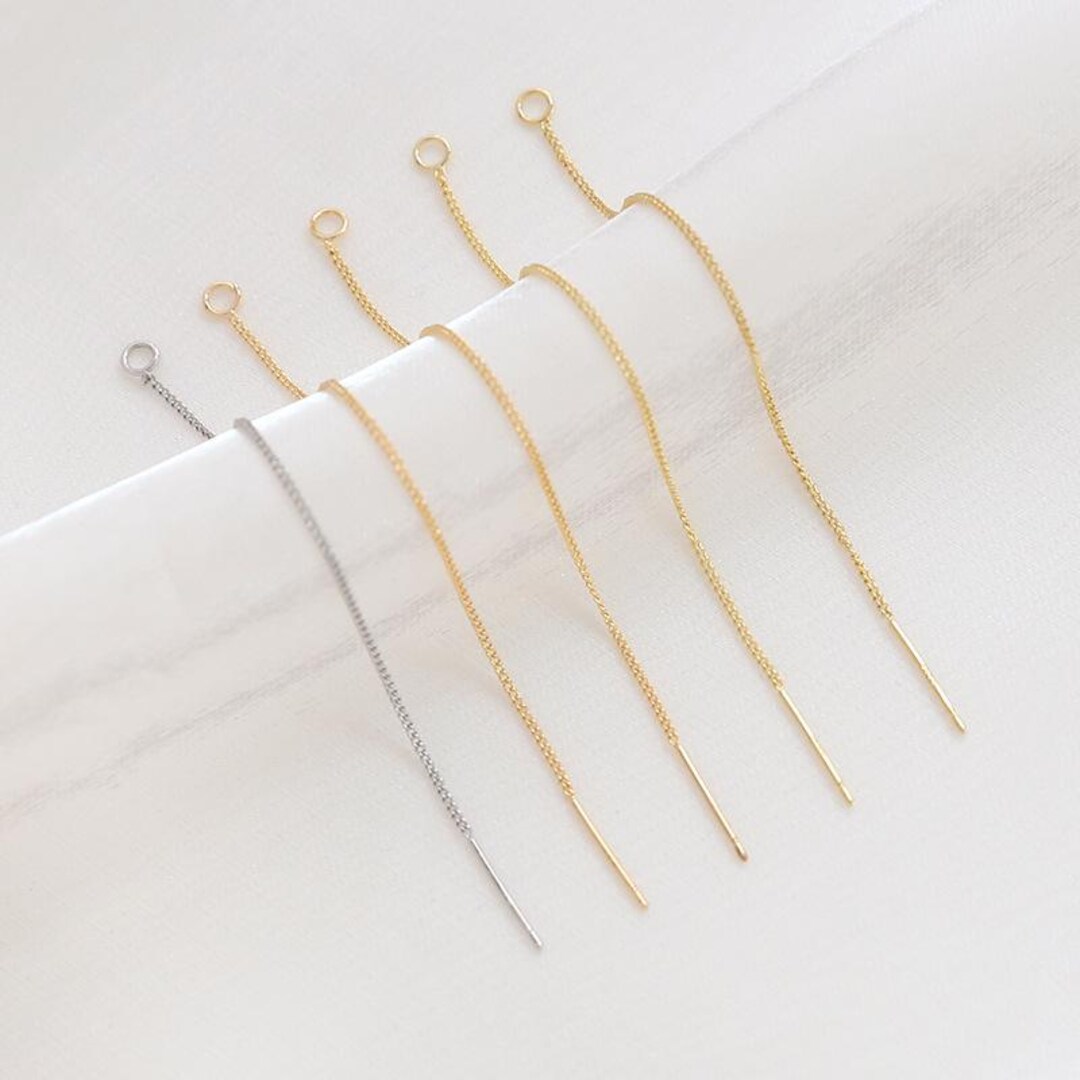 Gold Plated Ear Threader Earrings, Box Chain Earrings, Multiple ...