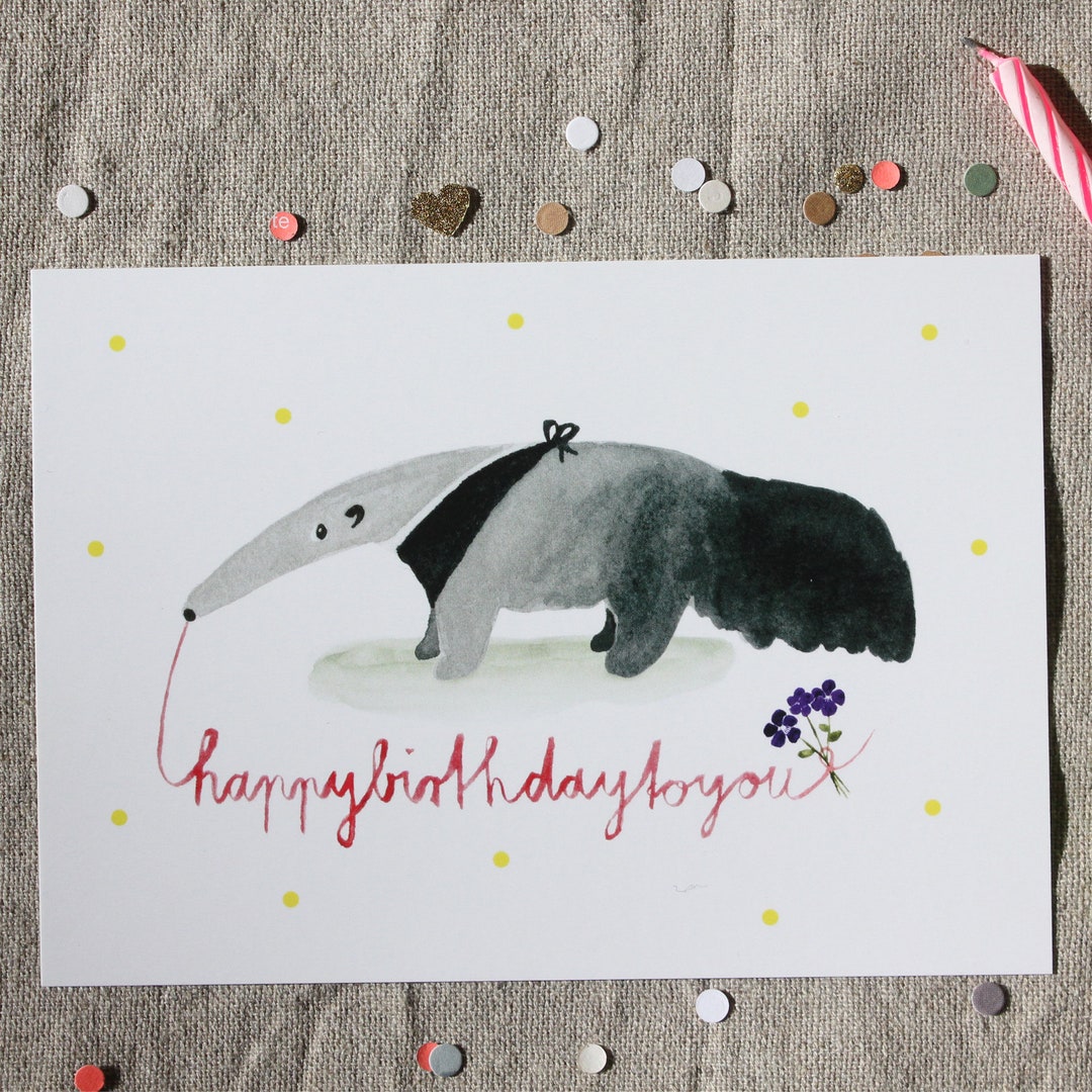 Birthday Card Anteater / Postcard / Birthday Card / Anteater - Etsy
