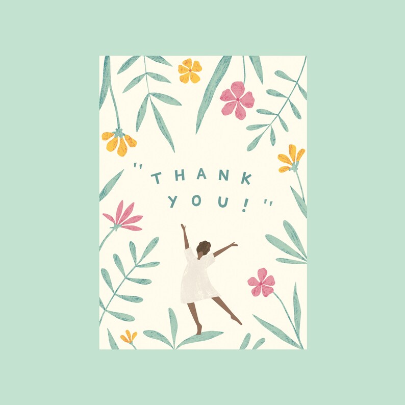 Thank You Card Dancer With Flowers - Etsy