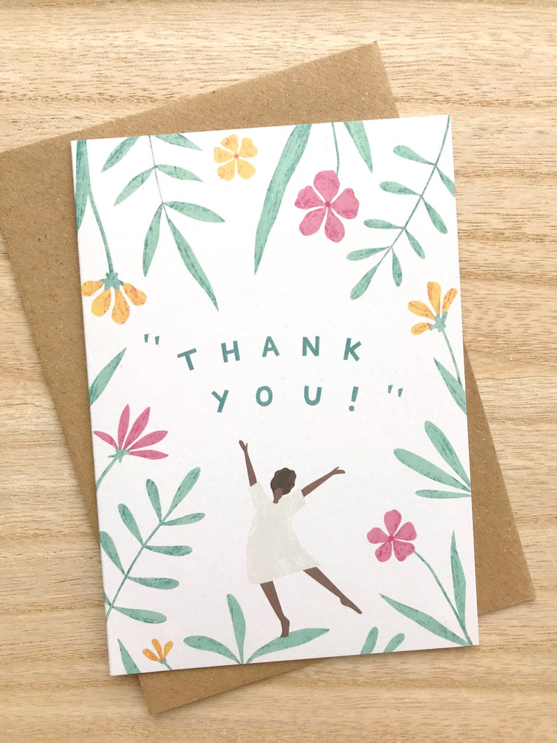 Thank You Card Dancer With Flowers - Etsy