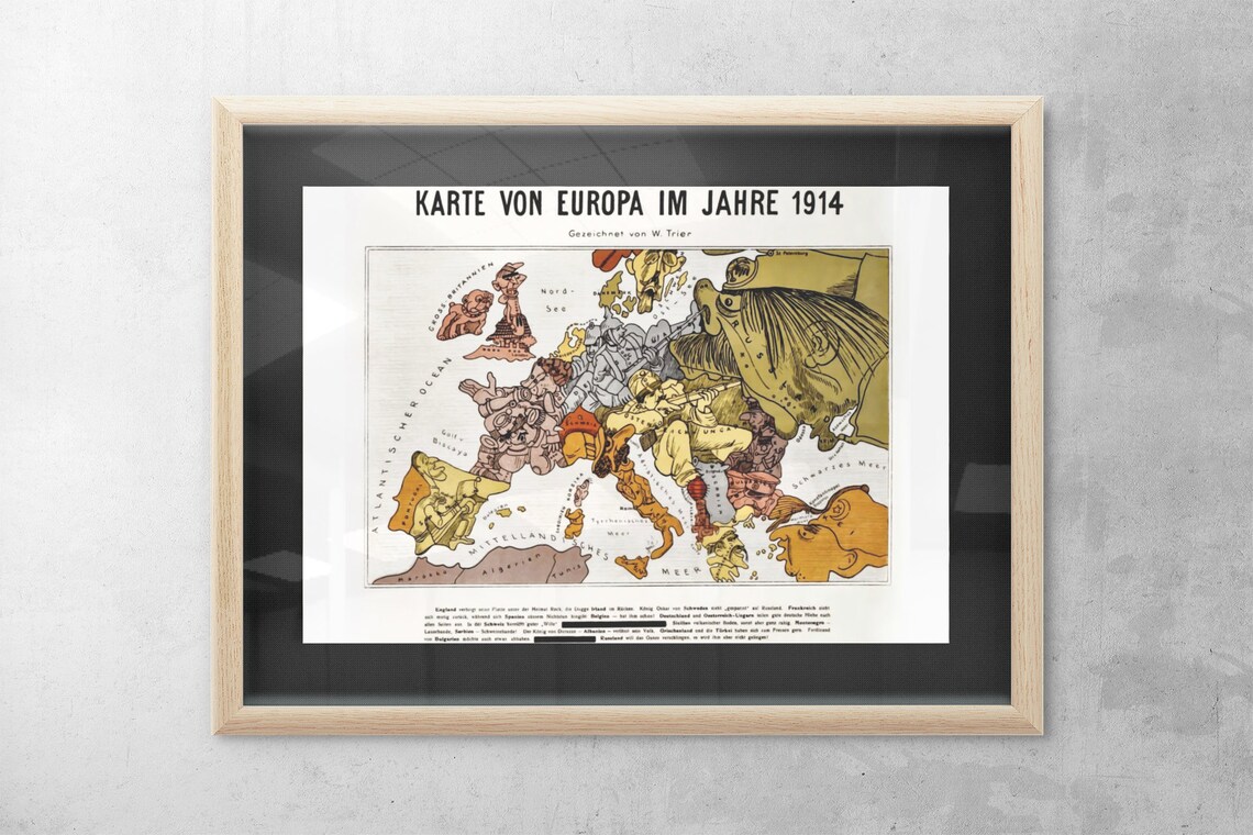 WW1 German Propaganda Caricature Map Digital Download Printable Poster ...