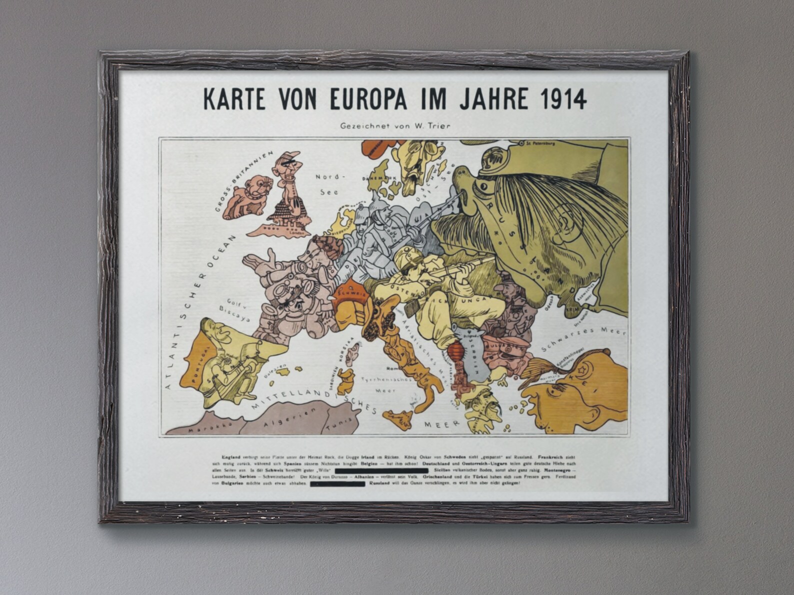 WW1 German Propaganda Caricature Map Digital Download Printable Poster ...