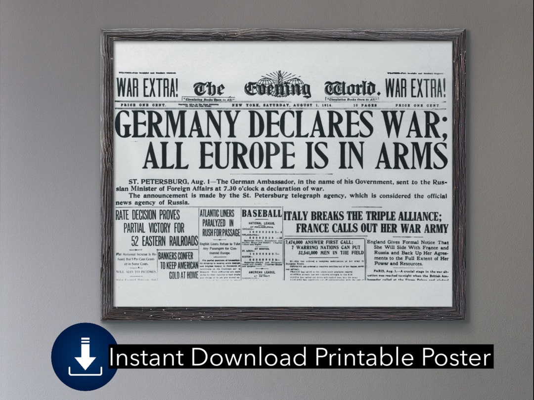 WW1 Newspaper Printable Poster Instant Download Digital - Etsy Canada