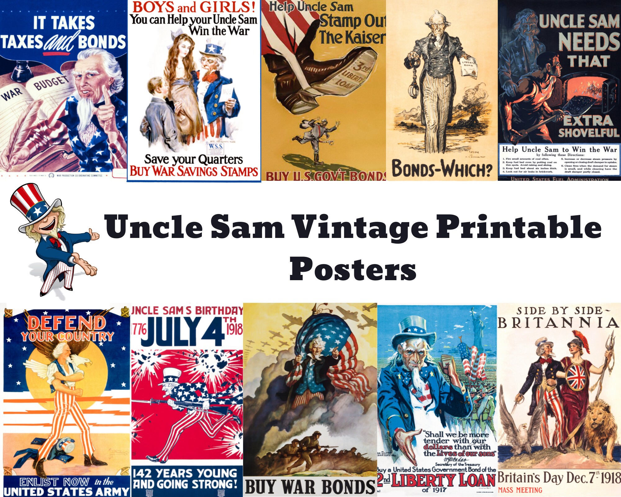 Uncle Sam Printables Wall Art Set of 10 Pcs Uncle Sam Posters Uncle Sam ...