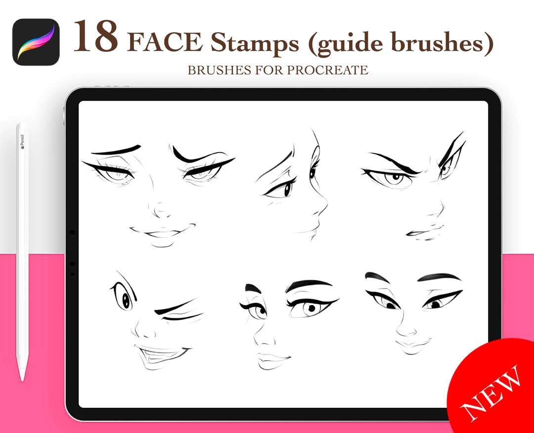 Stamps Cartoon Face Eyes Brows Brushes for Procreate, Guide Brushes ...