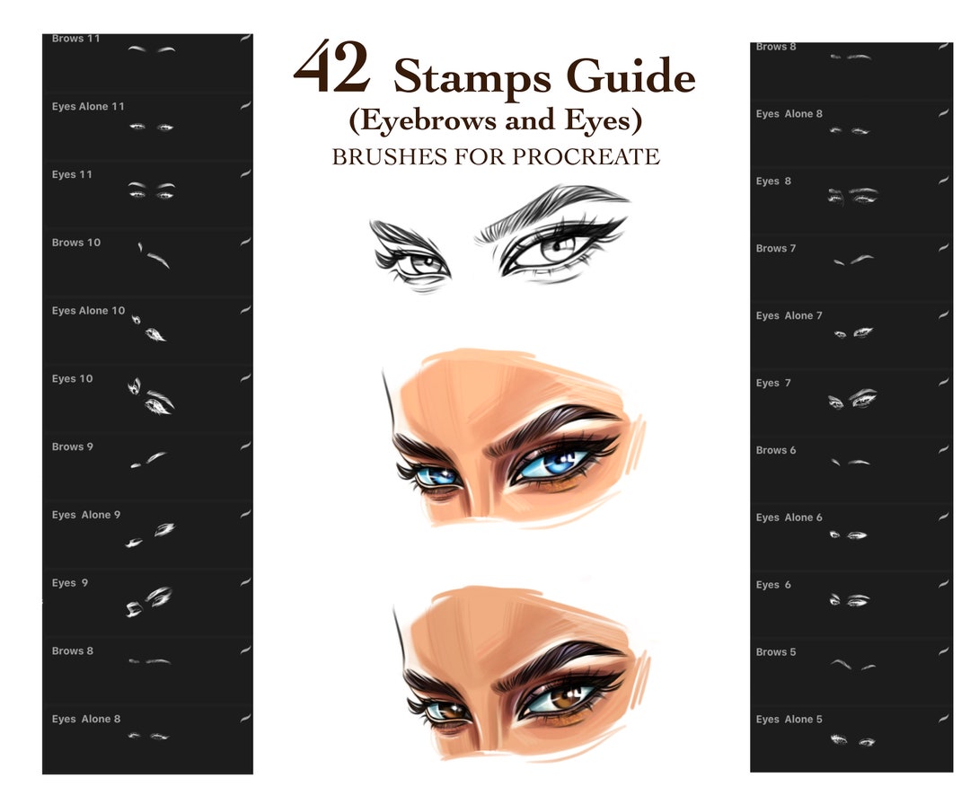 Guide Stamps Eyes and Eyebrows Brushes, Stamps for Procreate App, Guide ...