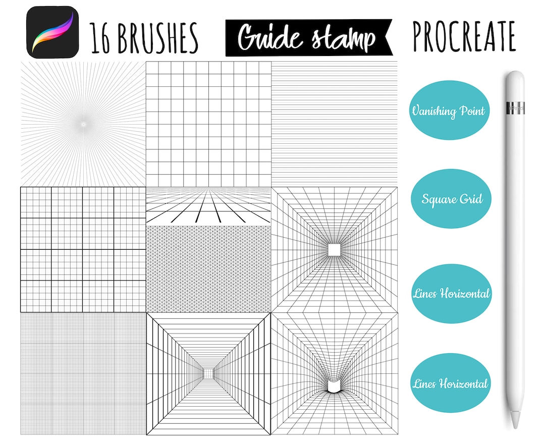 Procreate 16 Grid Brush Stamps Designed for iPad and Procreate, Digital ...