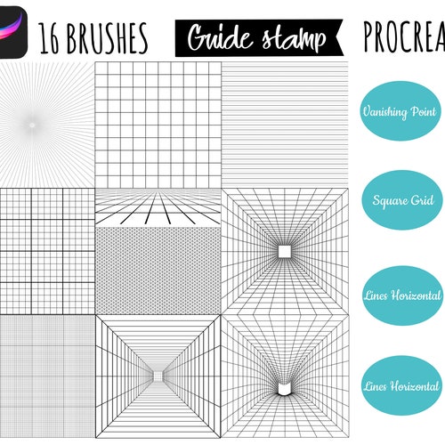 Procreate 16 Grid Brush Stamps Designed for Ipad and - Etsy