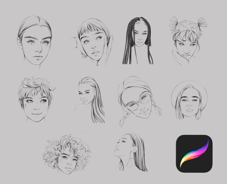 Face Stamps Procreate Procreate Professional Portrait Etsy